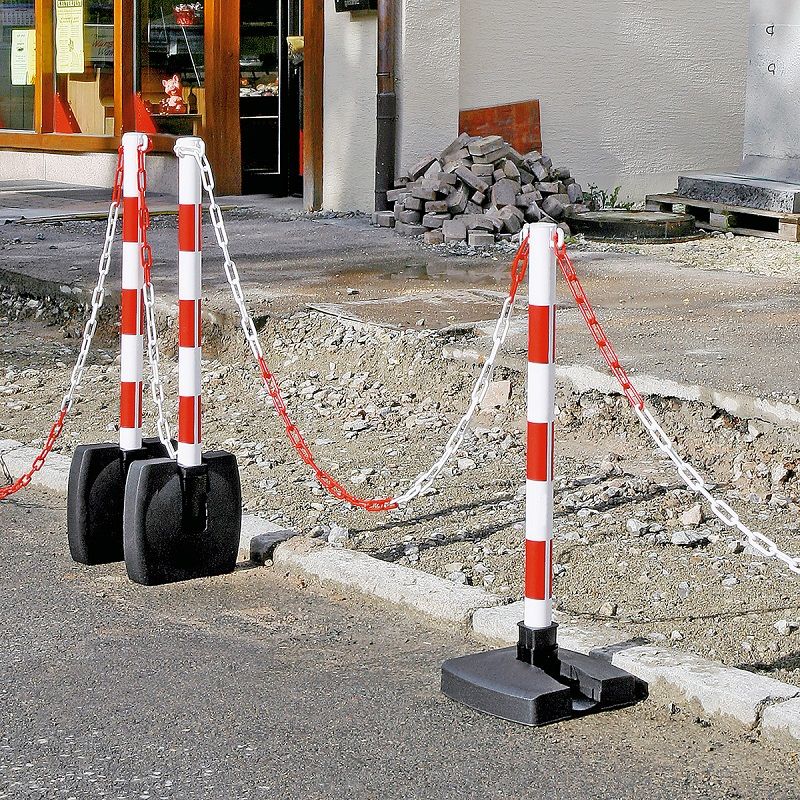 Avsperringsstolpe og plastkjetting, 4 stk sammenleggbare stolper, 10 m ...